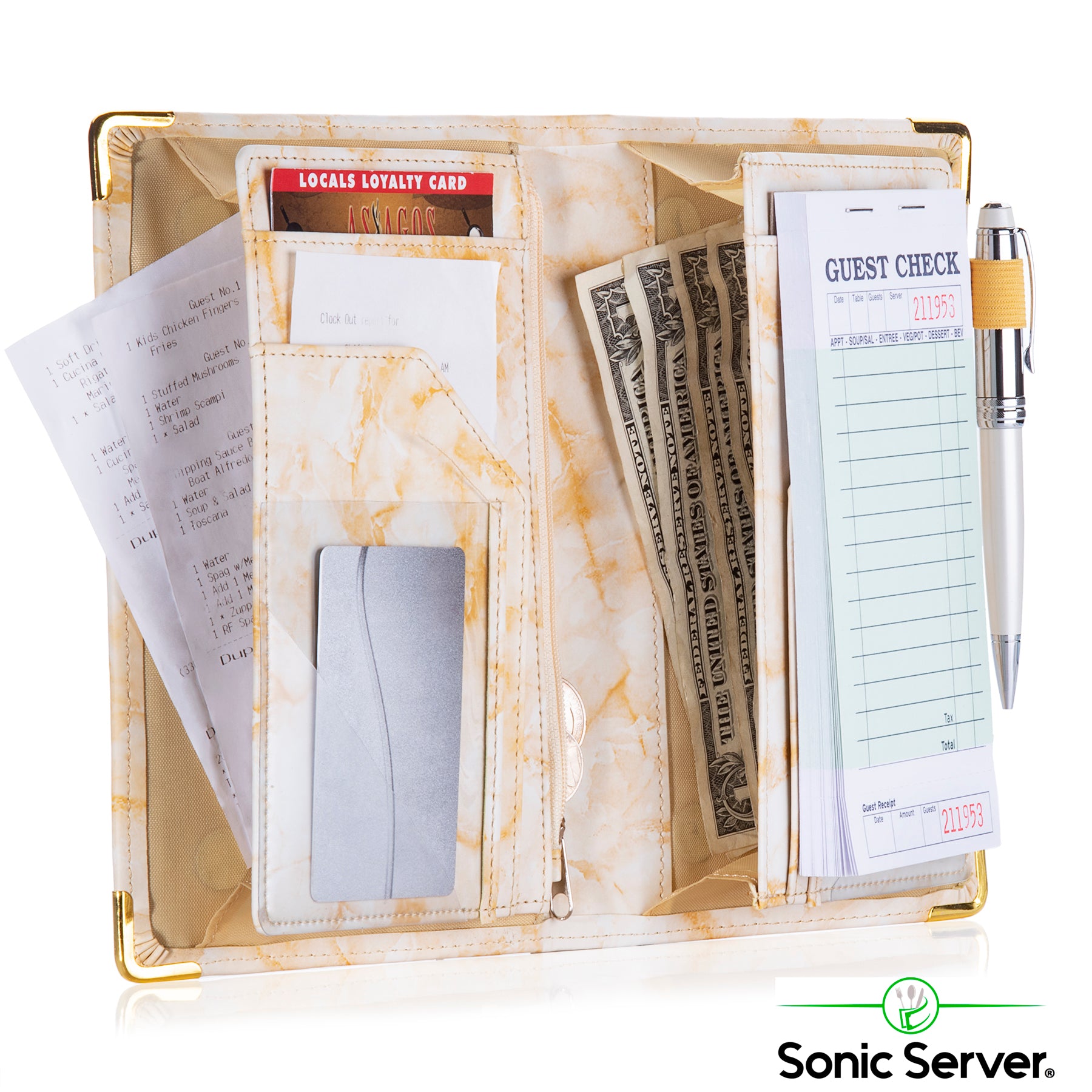 Deluxe Marble Style Server Book with Magnetic Pockets – Sonic Server